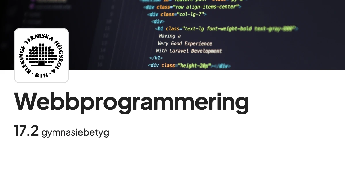 Webbprogrammering distans Blekinge - Antagningspoäng